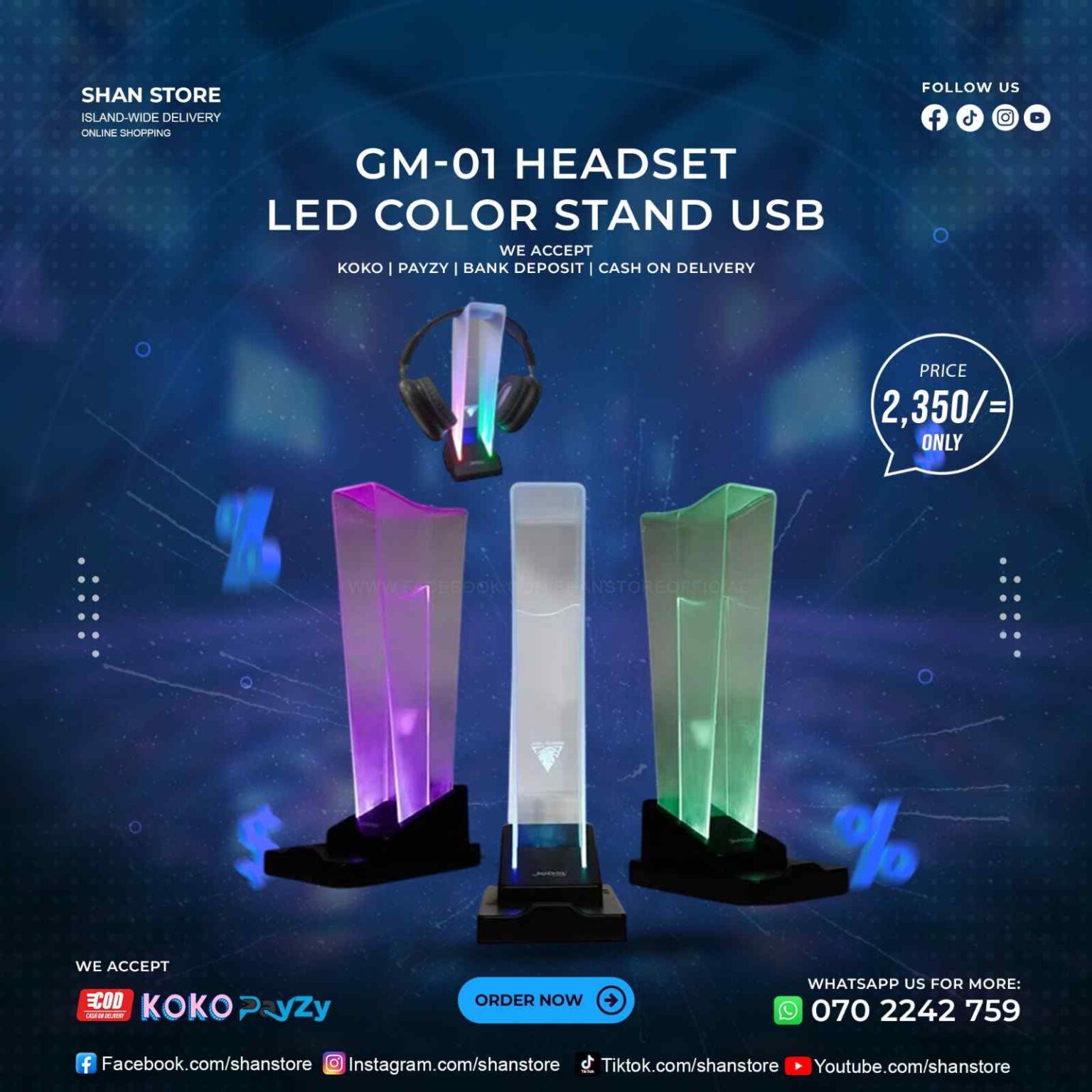 Jedel GM-01 RGB Headset Stand - Shan Store | Online Computer & Phone ...