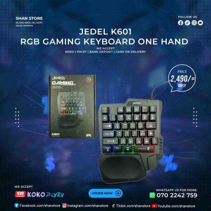 Jedel K601 RGB Gaming Keyboard One Hand - Shan Store | Online Computer ...