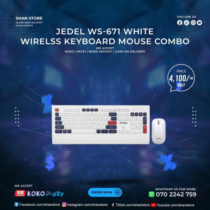 Jedel WS671 White Wireless Keyboard Mouse Combo - Shan Store | Online ...